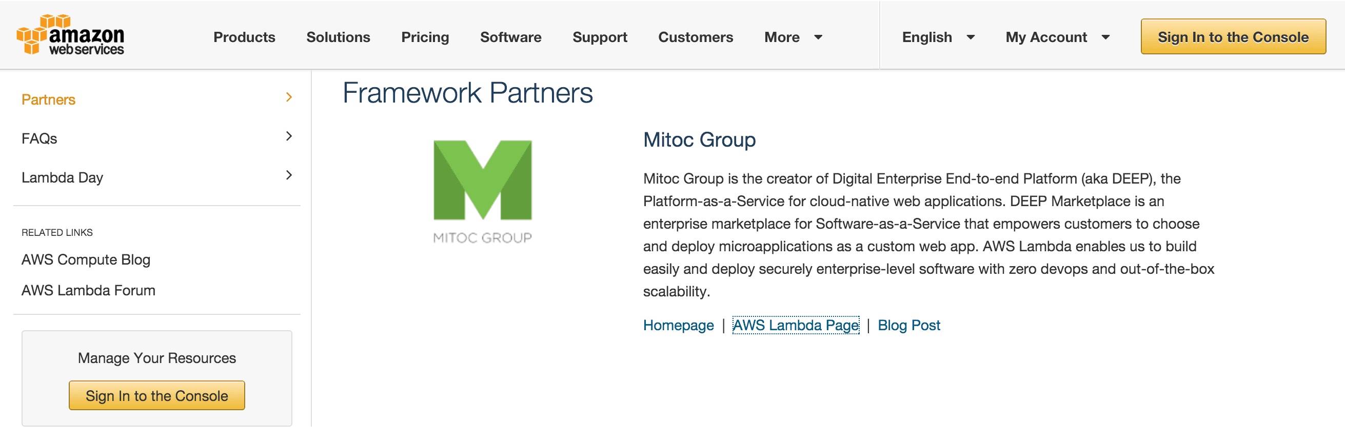 Mitoc Group featured as Frameworks Partner by AWS Lambda team